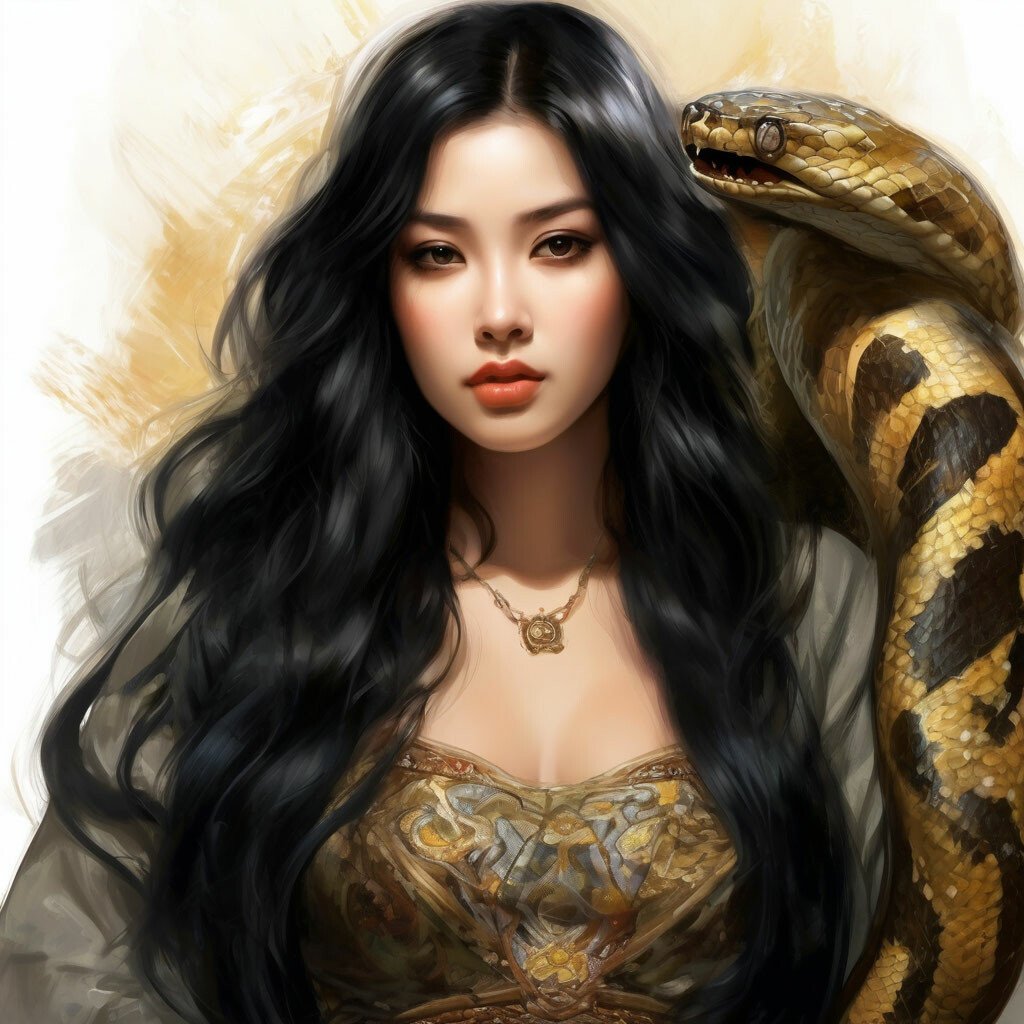 "A beautiful girl with long dark hair in an oriental costume with a ...
