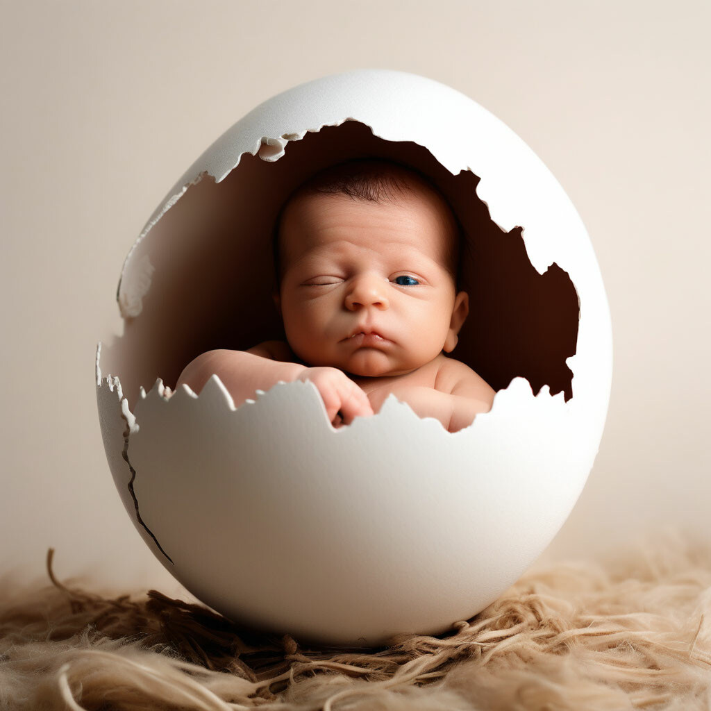"A newborn baby hatched from an egg, cute" — image created in Shedevrum