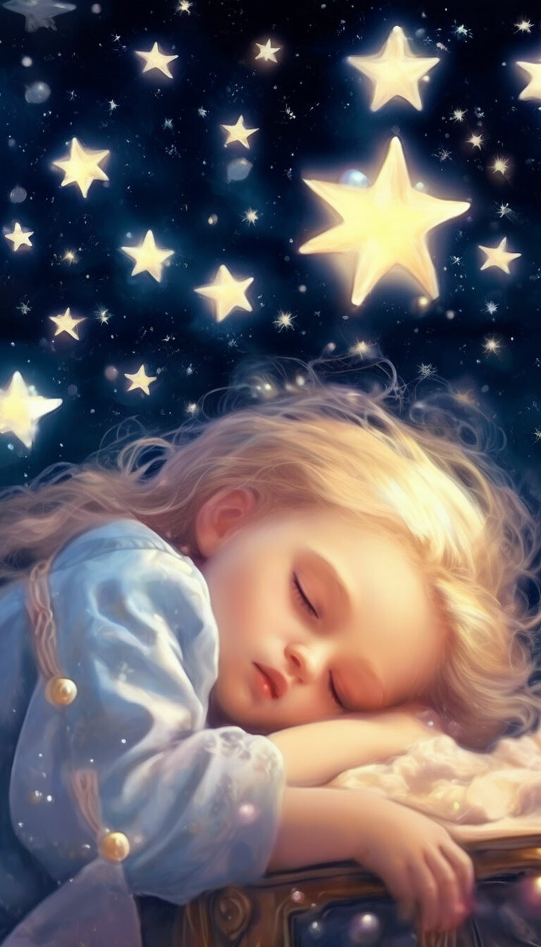 "Good night diamond painting fairy tale character sleeping +stars ...
