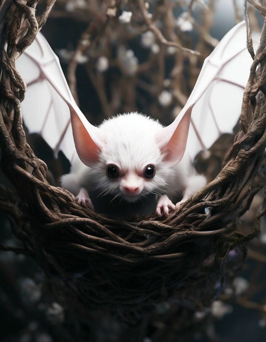 ". A white bat got tangled in the branches magical creative creativity ...