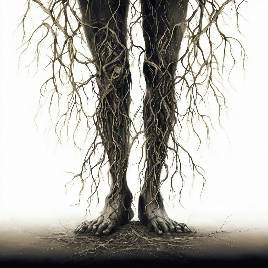 "Human feet have sprouted roots into the ground, abstraction, the upper ...