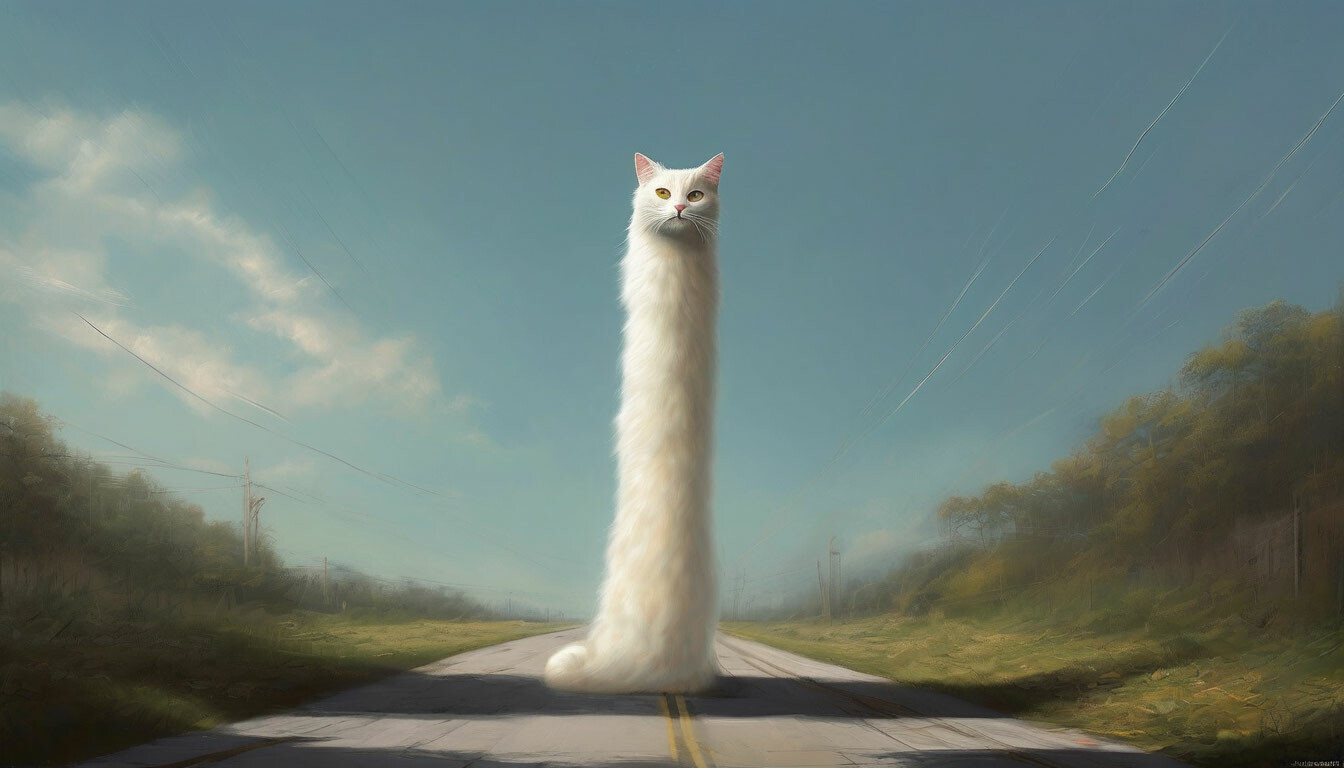 "Pass on a very long cat" — image created in Shedevrum