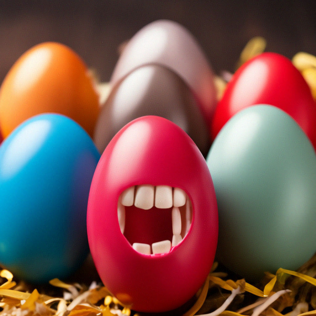 "Dentist Easter eggs teeth are …" — image created in Shedevrum