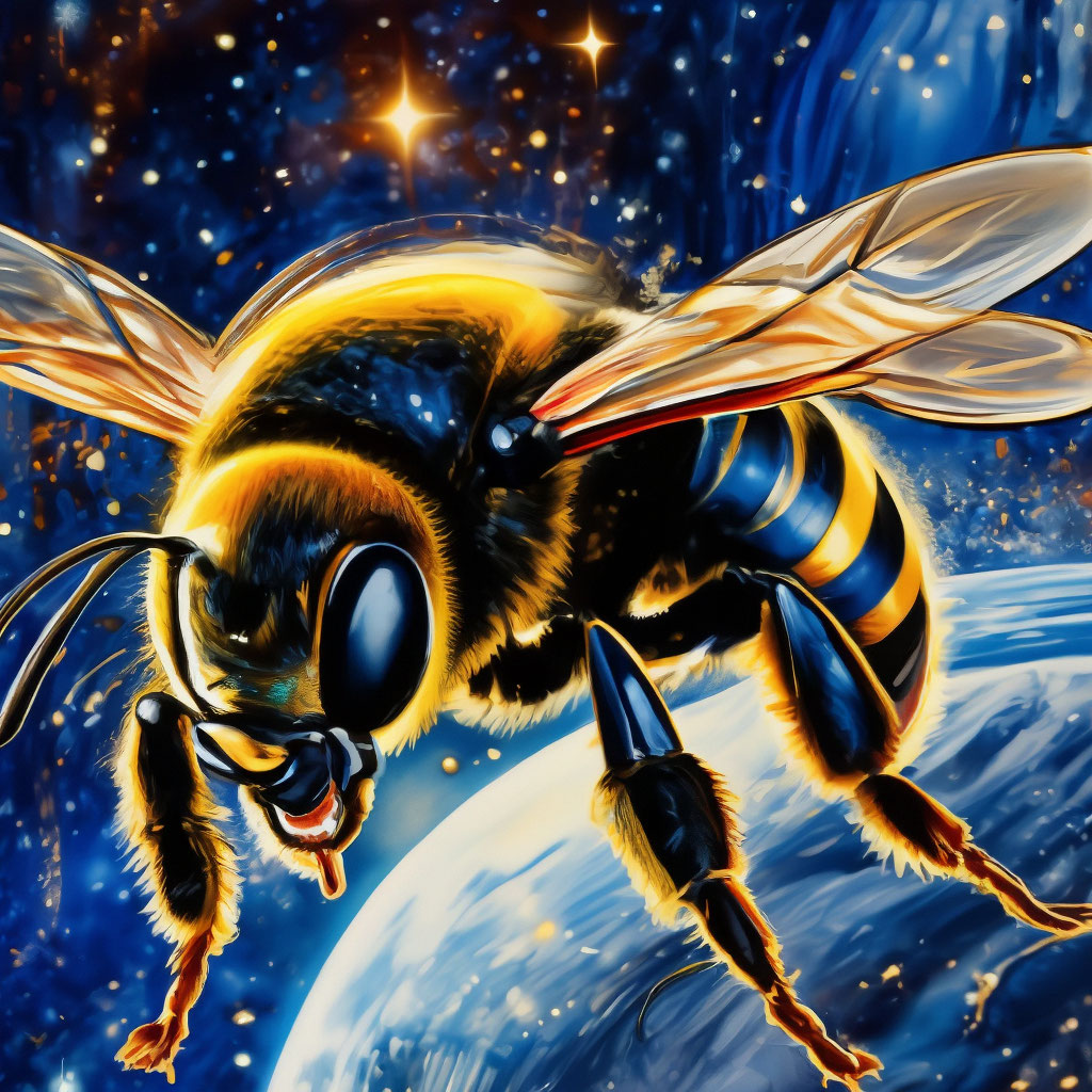 "A Jet Bumblebee in ultramarine space Planets, night,stars, glow ...