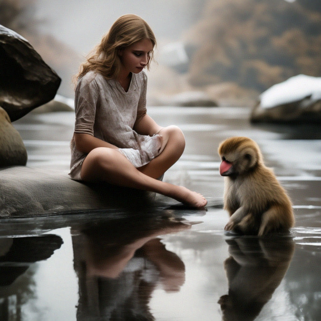 "Prima ballerina teaches primates hot spring, Macaca fuscata, Japanese ...