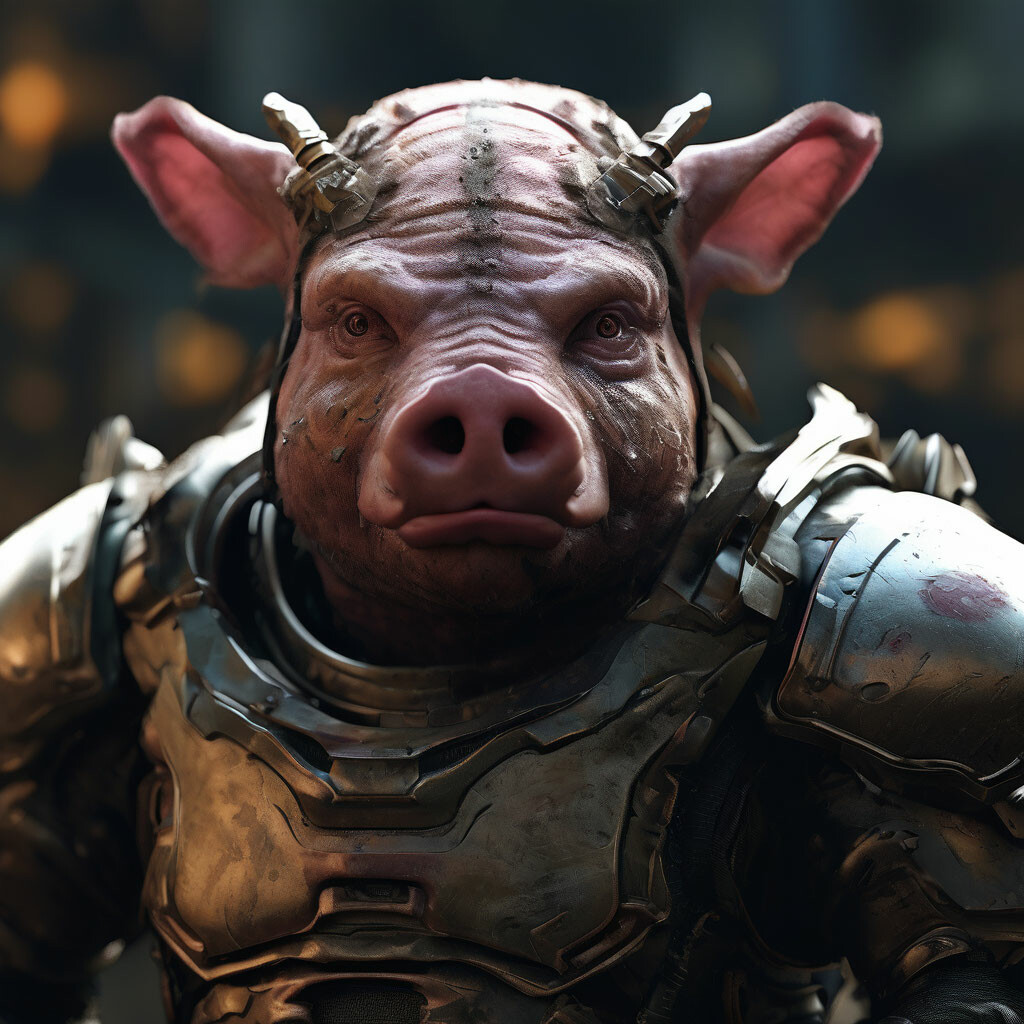 "Pigman in futuristic armor, beautiful, close-up, professional photo ...