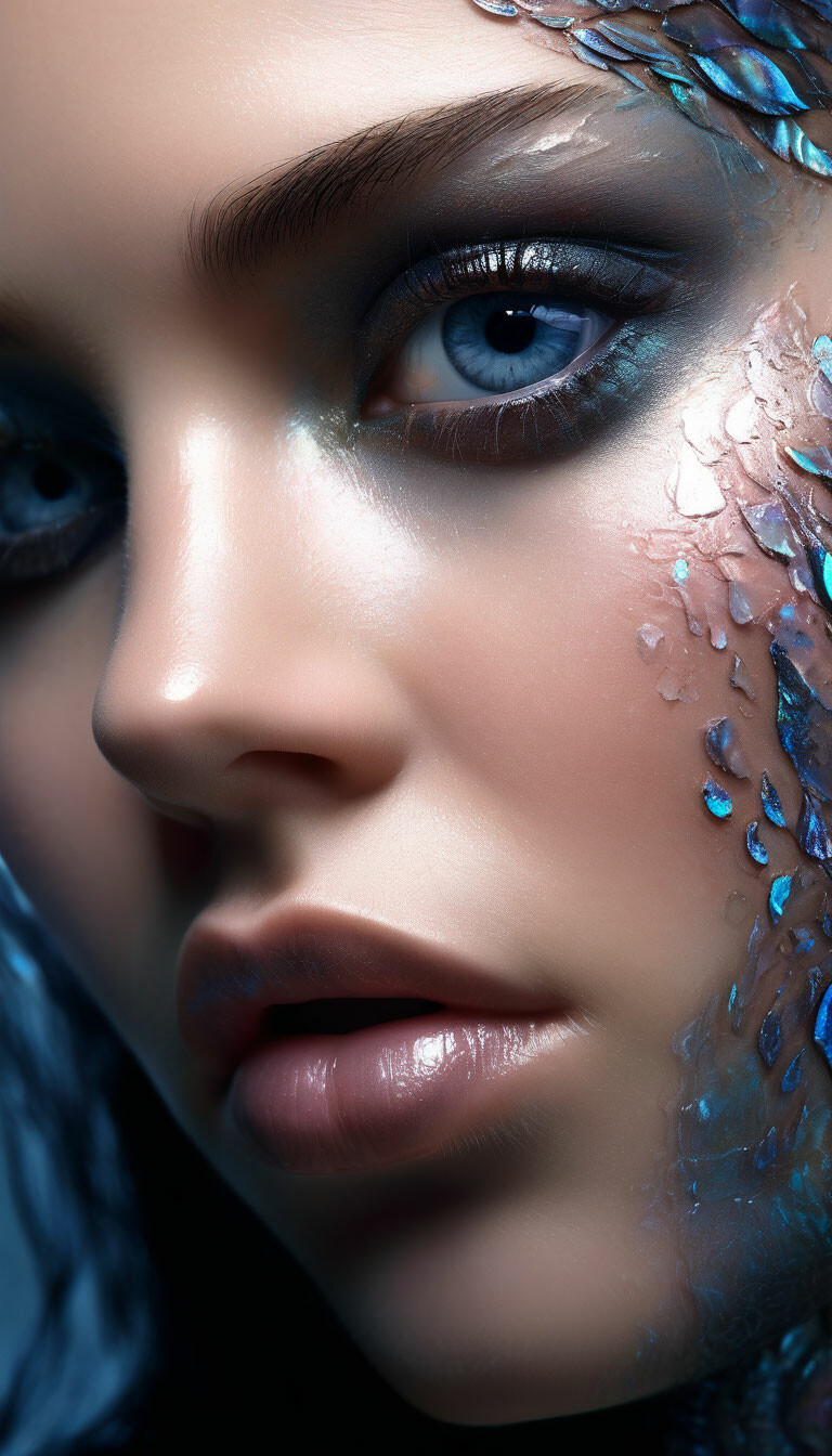 "Photo painting. Girl iridescent shimmer on the skin around beautiful ...