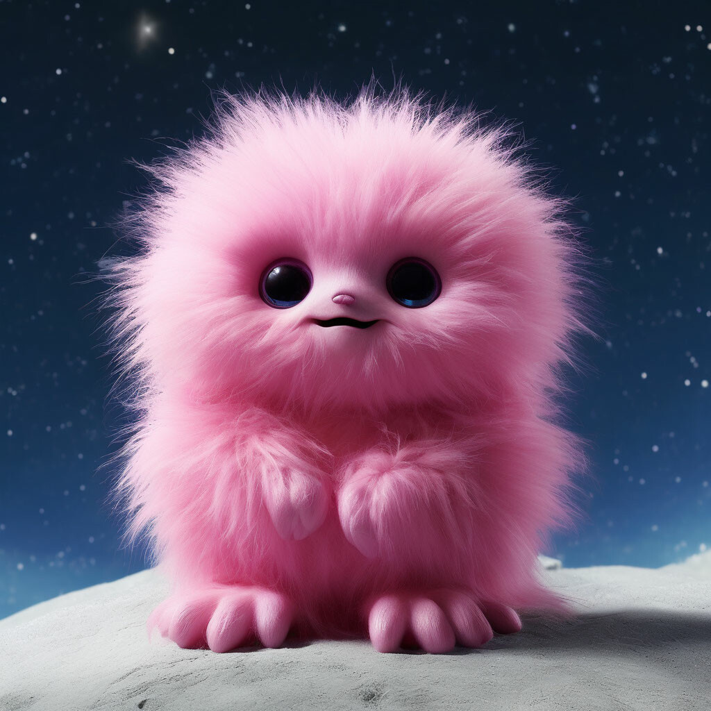 "A small fluffy pink alien beast is sitting on the moon" — image ...