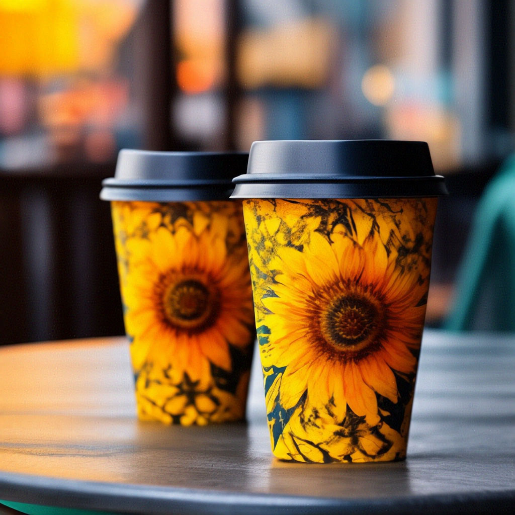 "Paper cups for coffee 2 pieces with a pattern of sunflowers in glasses ...