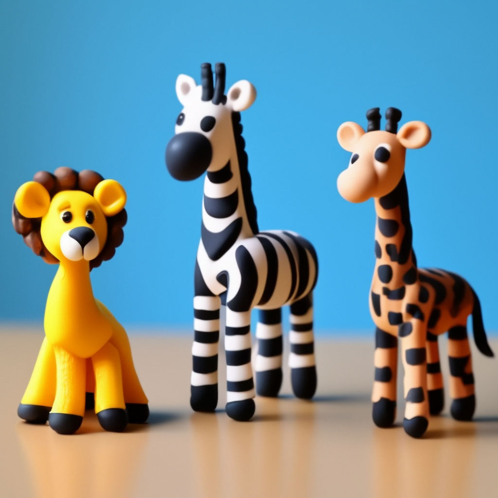 "Plasticine zoo, zebra made of plasticine, lion made of plasticine ...