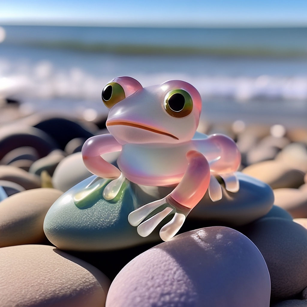 "💫🫧 Frog made of transparent pebbles in pastel shades on the seashore # ...
