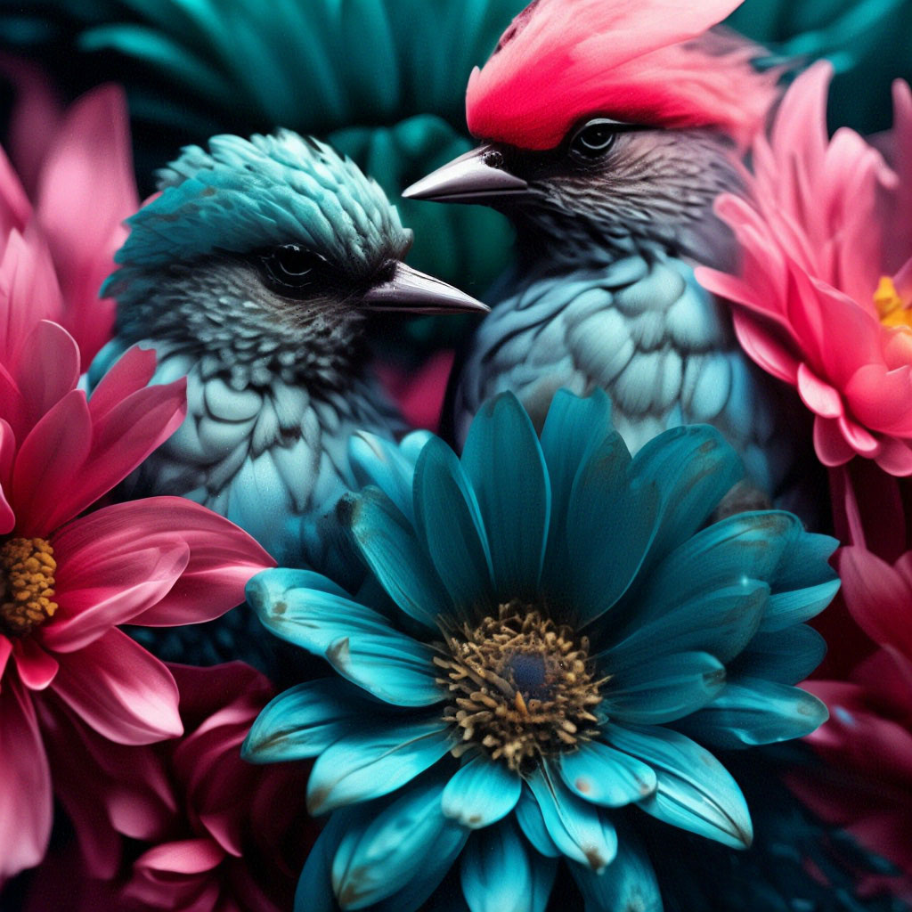 "Dark botanical paired fluffy smoky delicate birds, scalloped carved ...