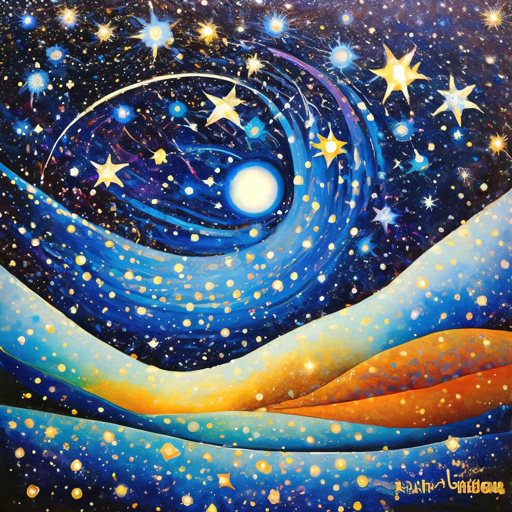 "Pointillism Landscape Stars Galaxy Space Comet Speed Plume Art ...