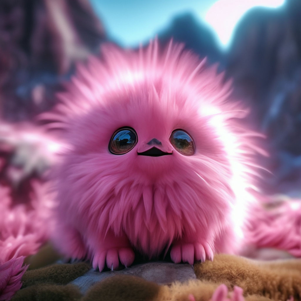 "Alien fluffy creature with pink fur, aesthetically pleasing, ue5, HDR ...