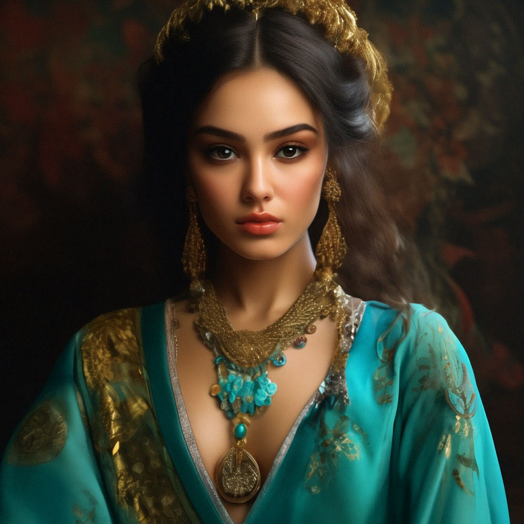 "Portrait of an oriental concubine, a beautiful girl, three-dimensional ...