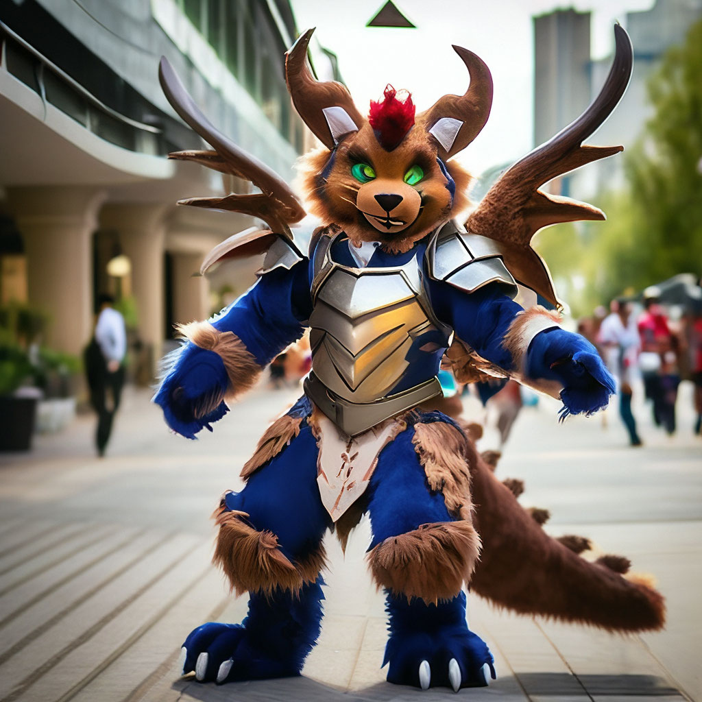 "Furry dragon fullsuit in armor on the street in an epic pose" — image ...