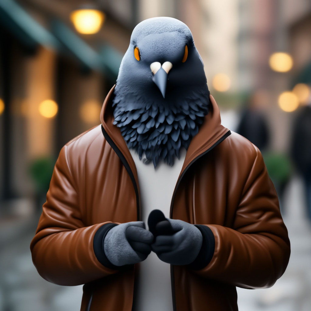 "An anthropomorphic pigeon is a hybrid of a pigeon and a human. A ...