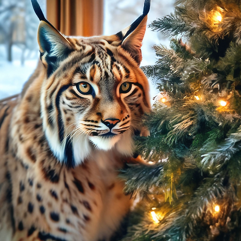 "Lynx malinka fervor of the Christmas tree" — image created in Shedevrum