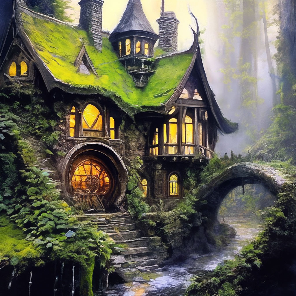"Hobbit hole, ivy, steampunk, mysticism, fantasy, Gothic detailing ...