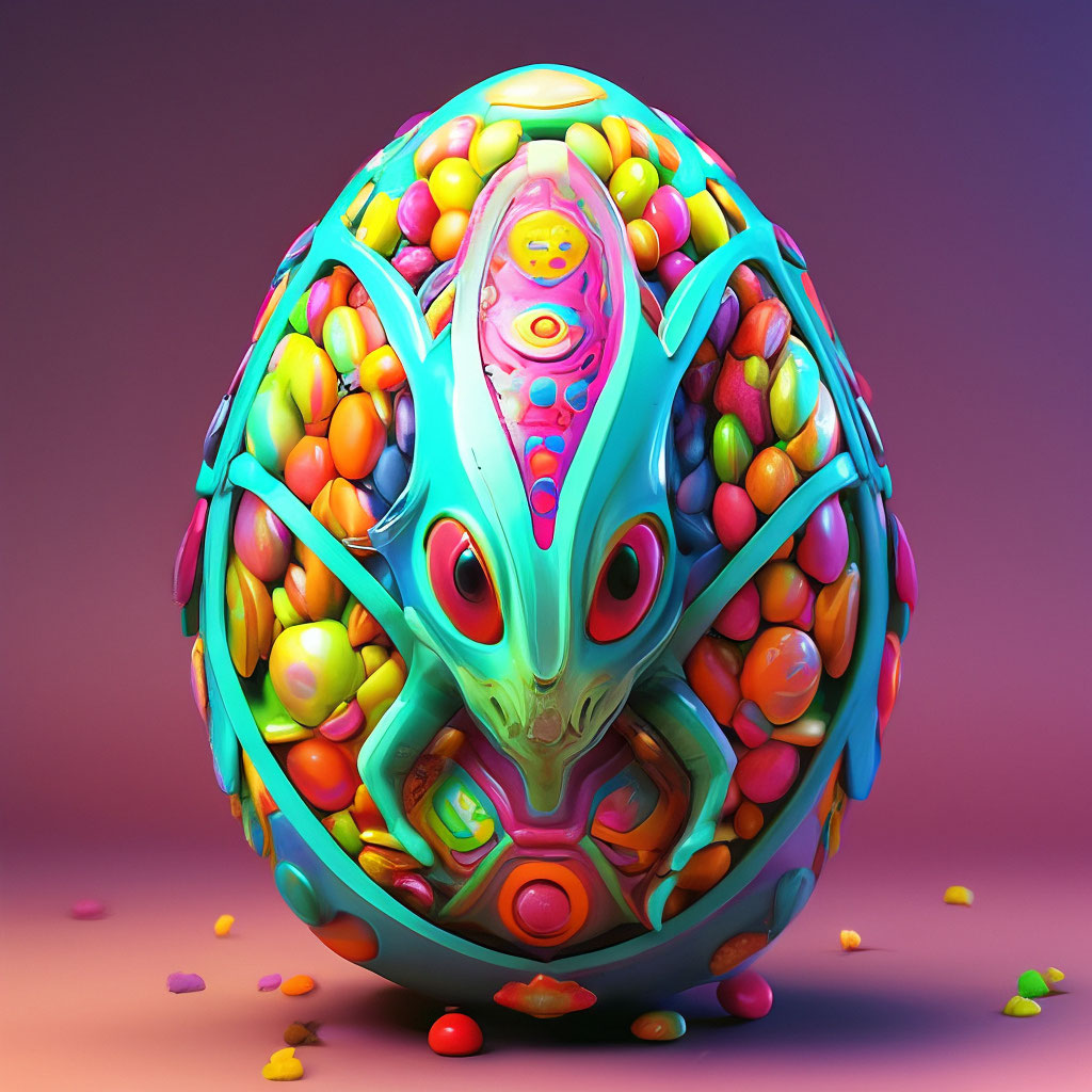 "Alien creature colorful easter eggs" — image created in Shedevrum