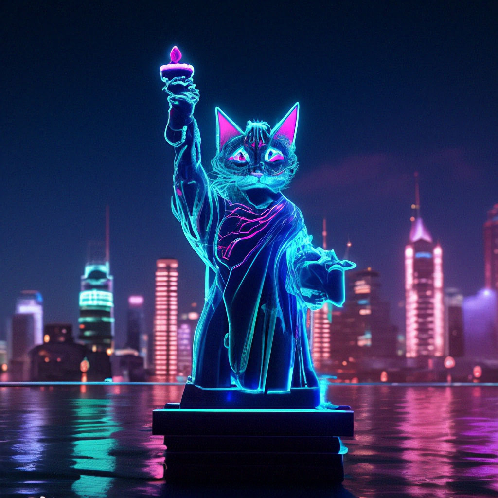 "Hybrid cat+Statue of Liberty,grotesque,statue in the futuristic city ...