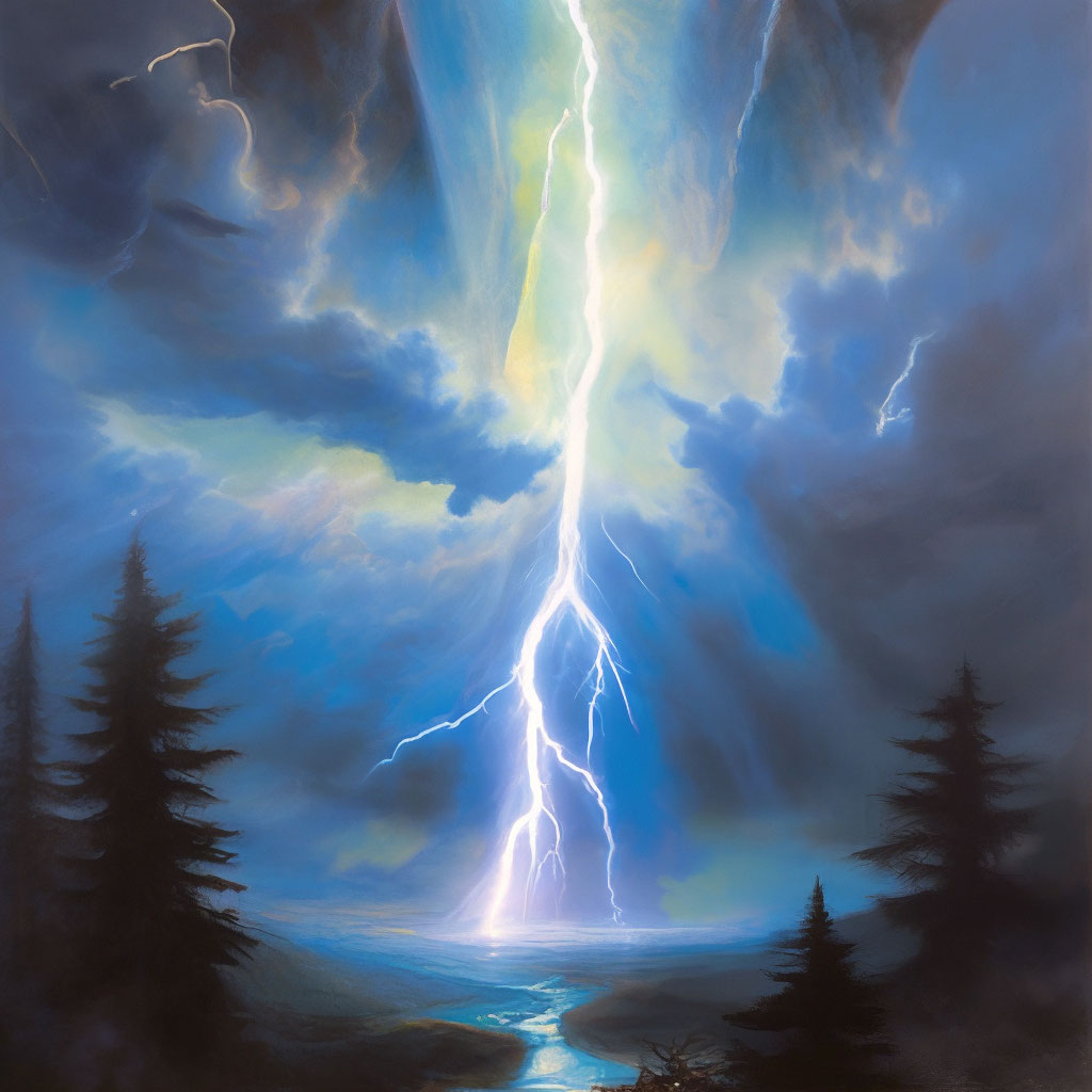 ""Epiphany" The painting depicts lightning cutting through the sky ...