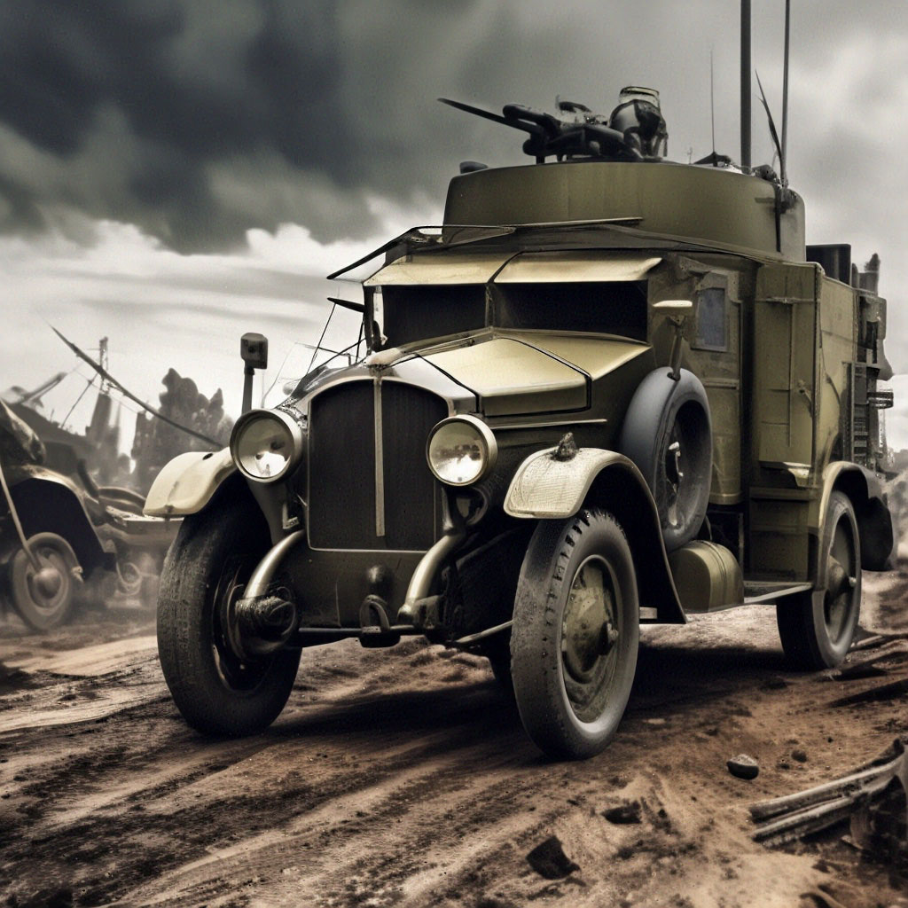 "Zombies and Romfell, armored car, 1914, khaki, digital art, neyroweb ...