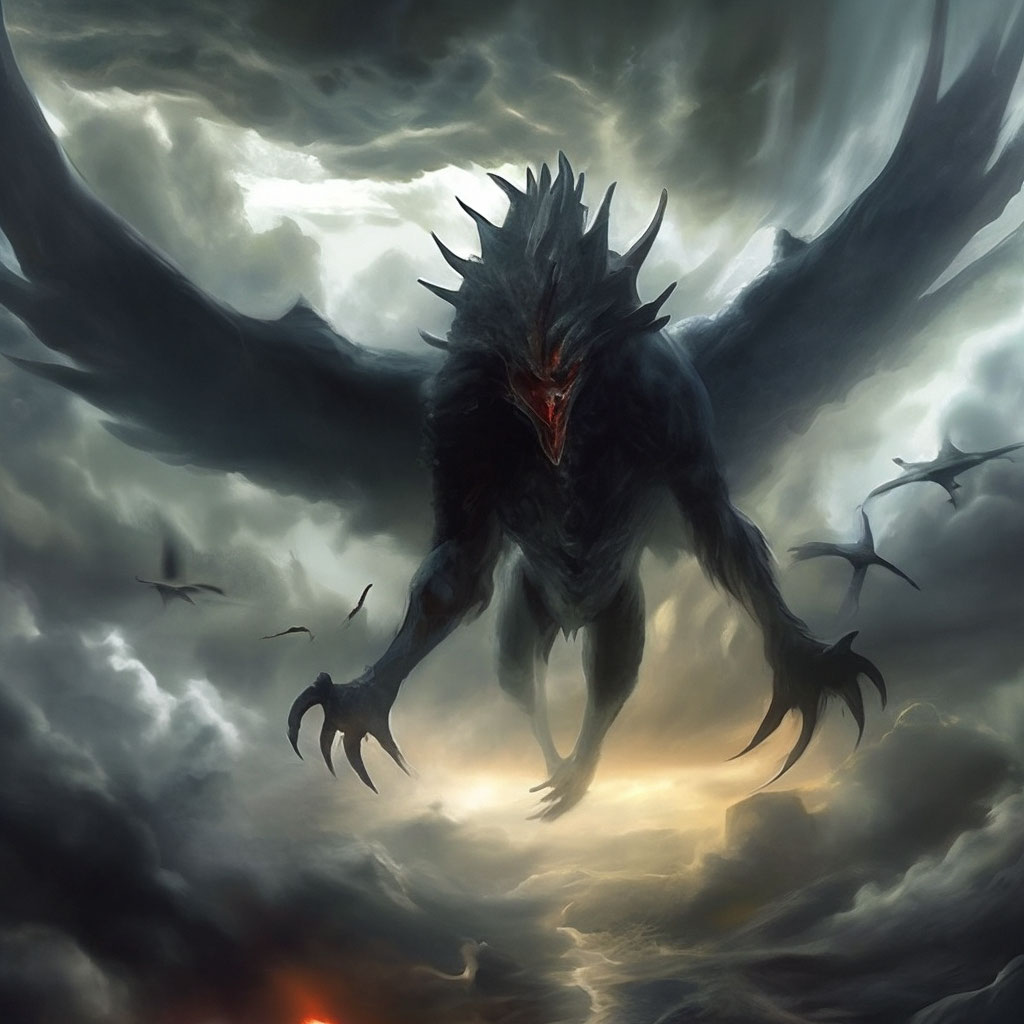 "In the oncoming storm clouds, you can see scary winged creatures ...