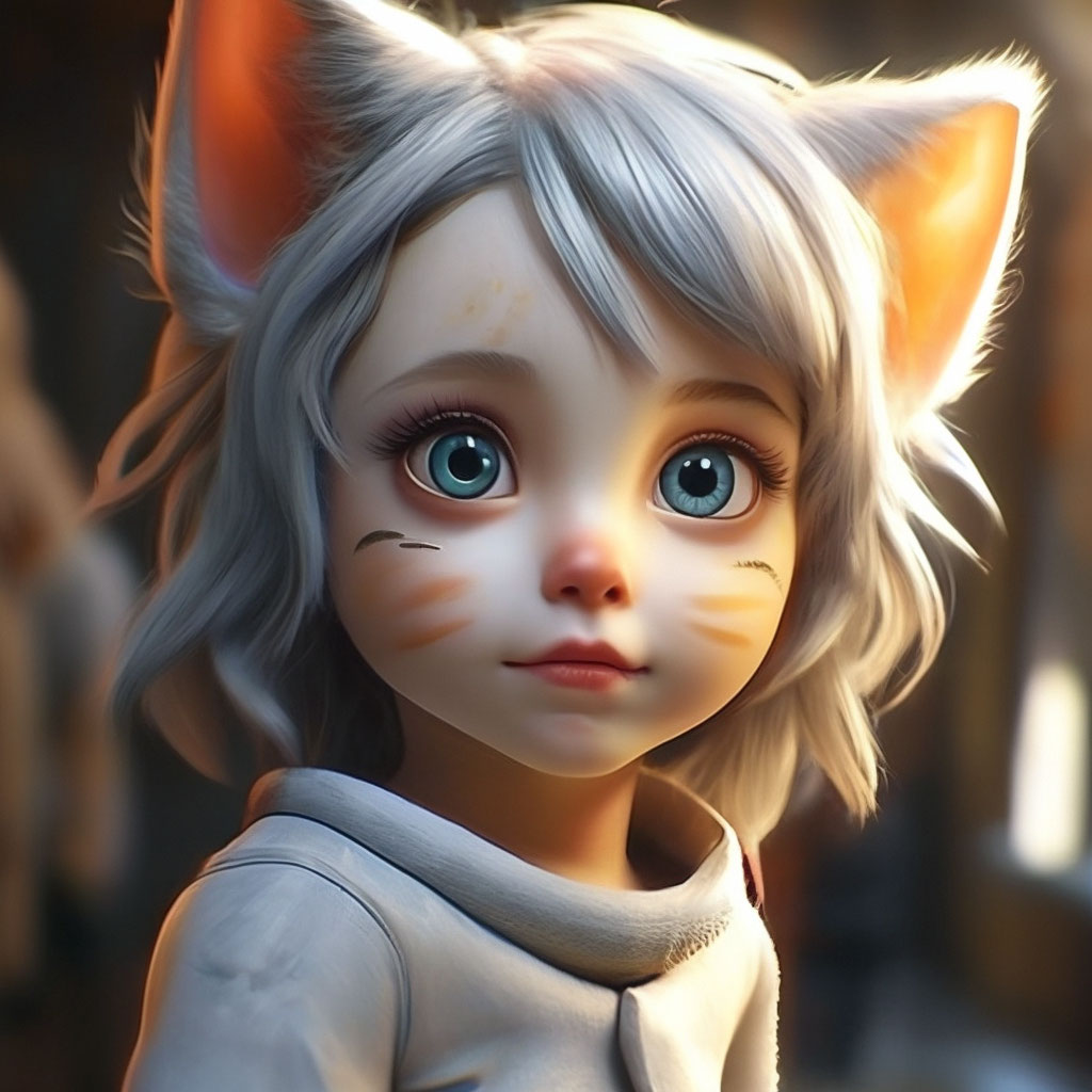"Anthropomorphic cat child, big human …" — image created in Shedevrum