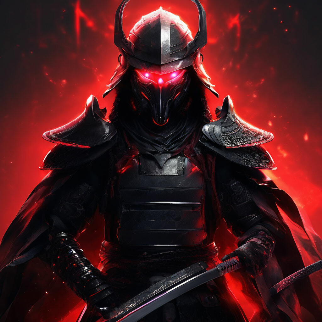 "Samurai cyborg magic, in red magic armor of the future, in red magic ...