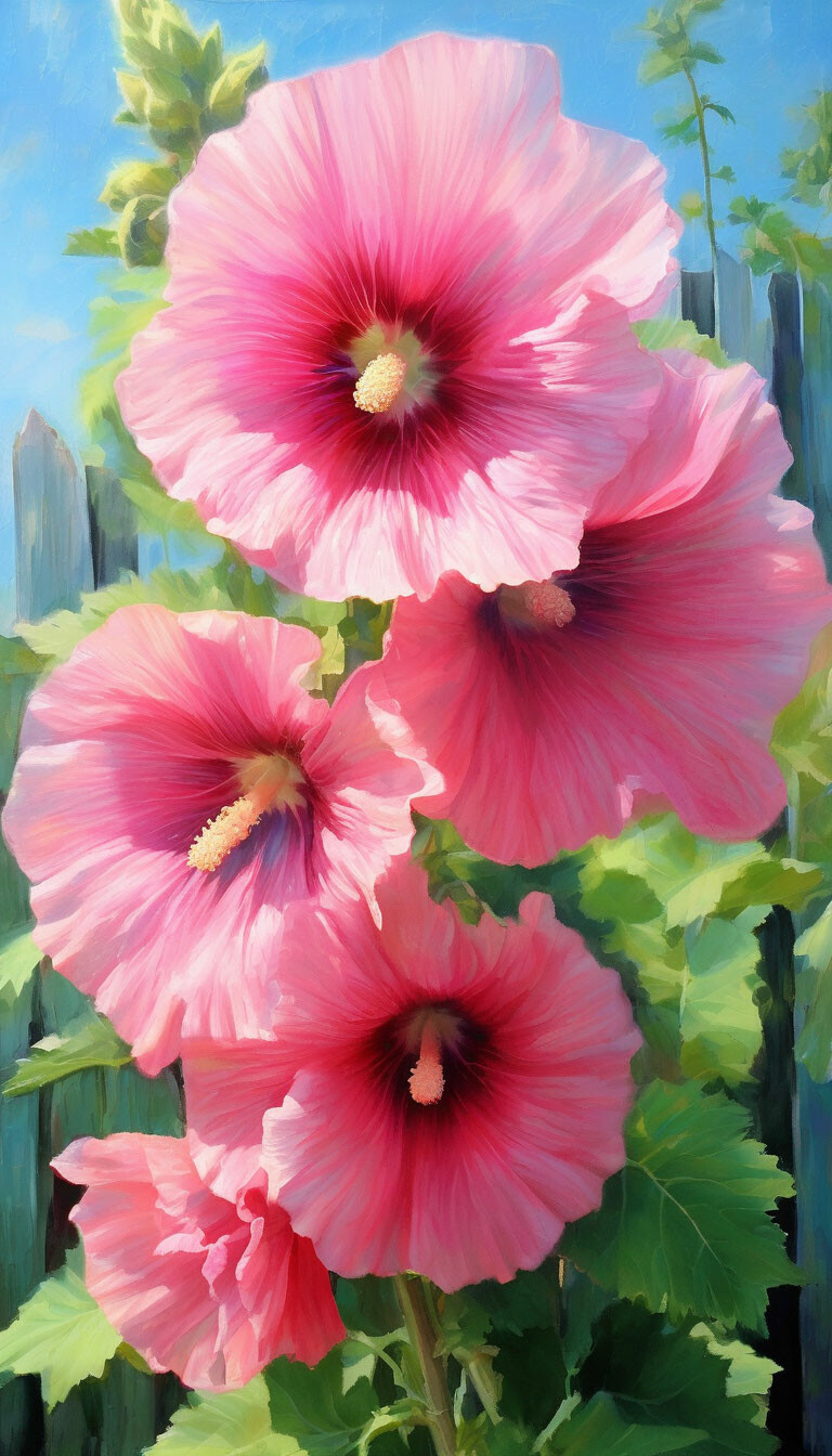 "Mallow thickets The village is a fence, lush hollyhocks grow near the ...