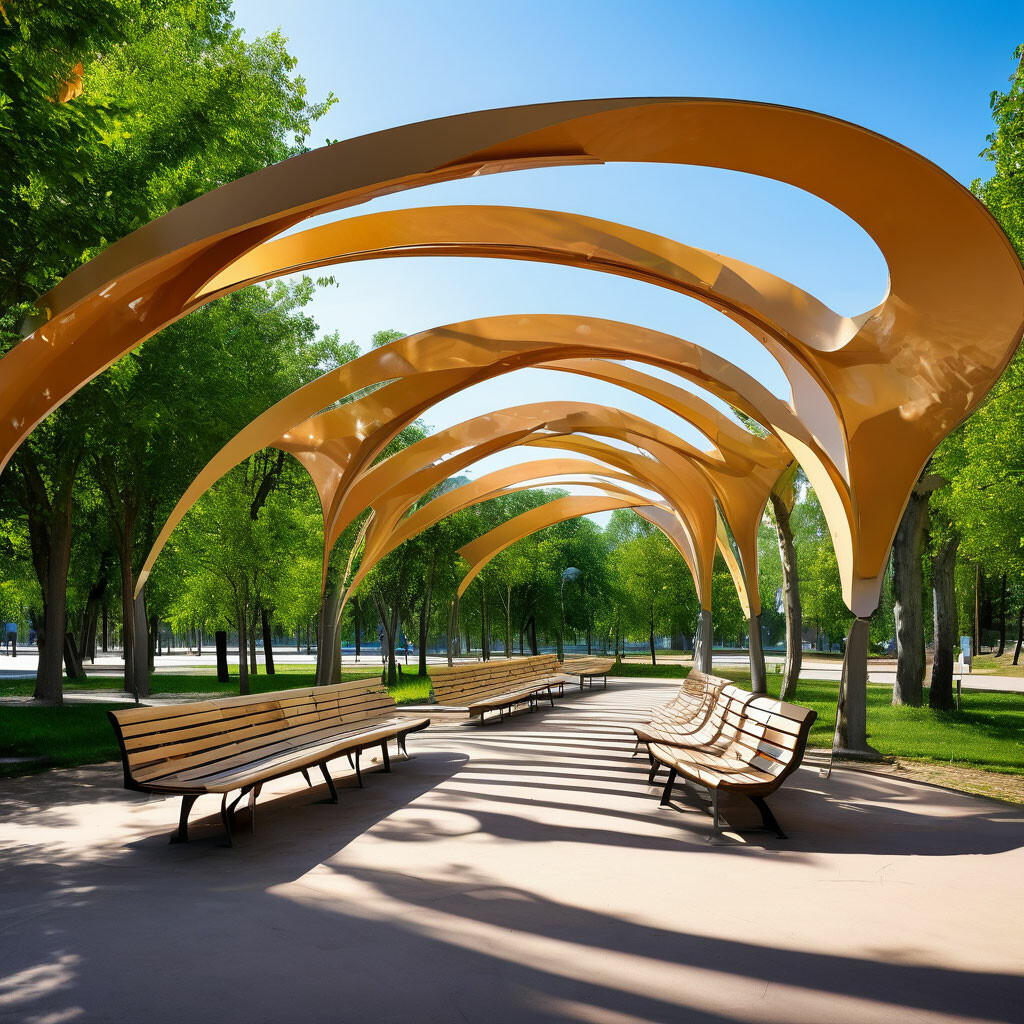 "An architectural shade canopy of unusual shape in the park, and ...