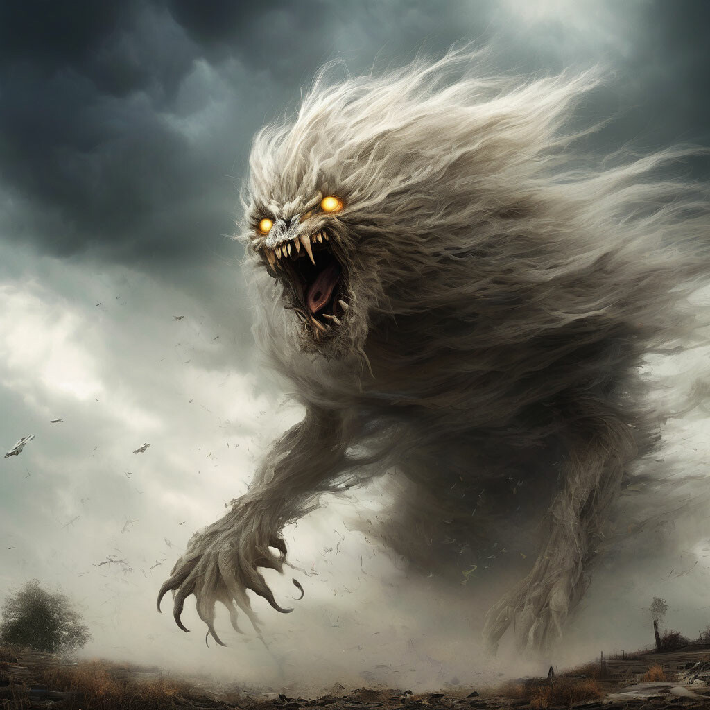 "Windlayer, the creature of the wind. Overcast sky, hurricanes and ...