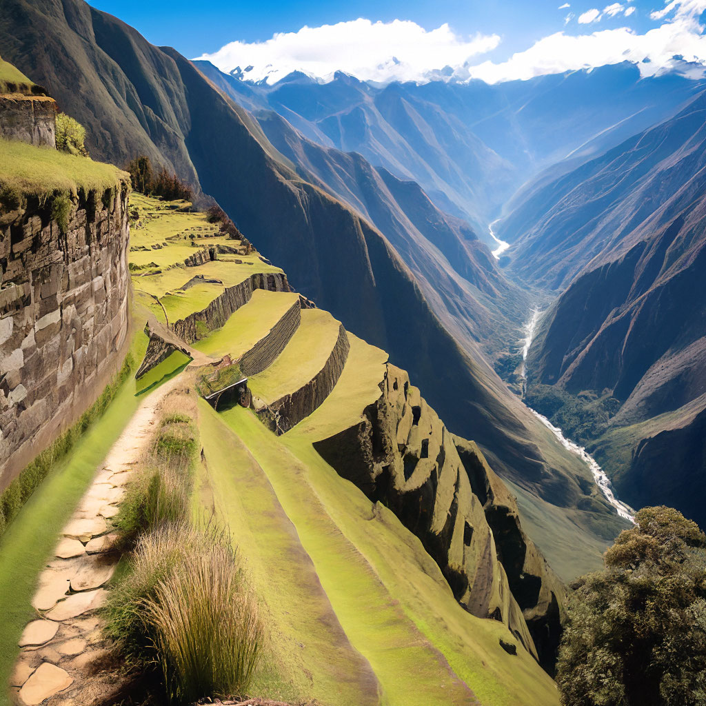 "Peru ancient Inca mountain trail a little view from above clear day ...