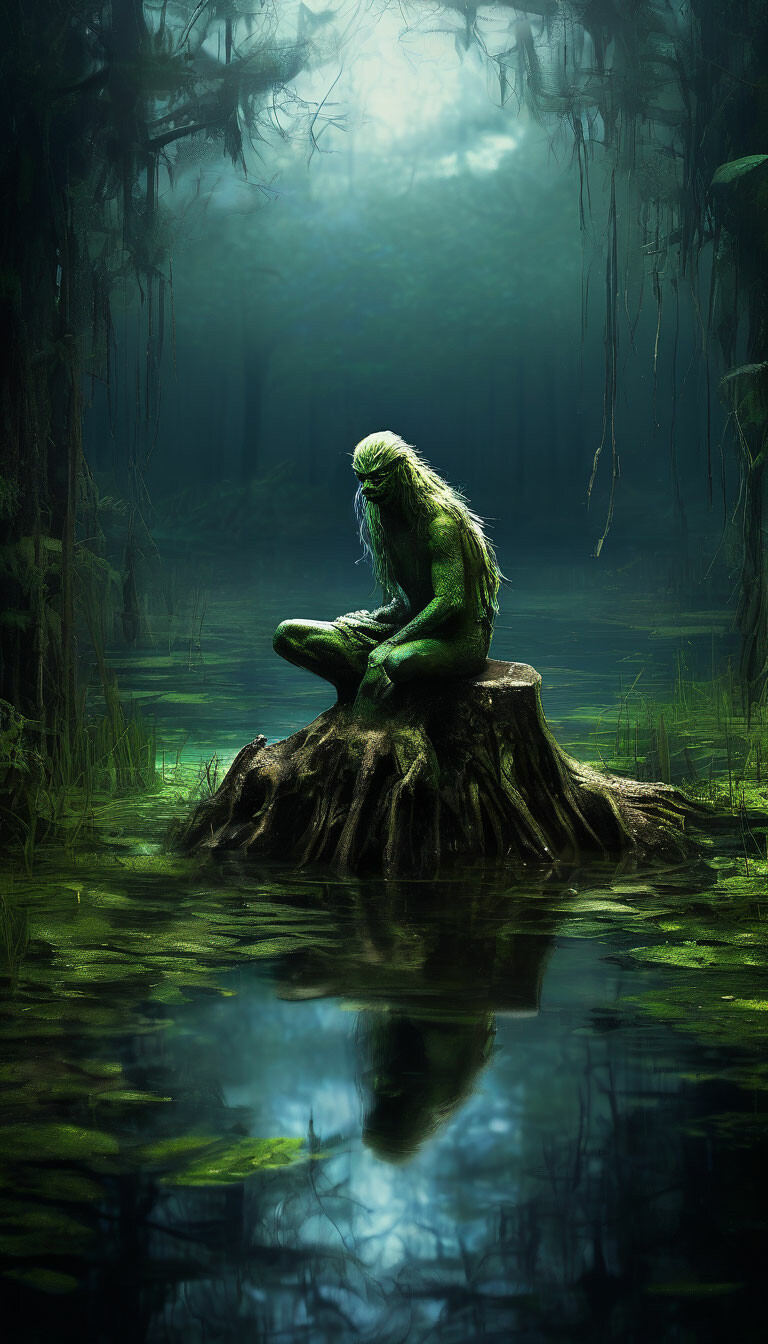 "Unexplored swamp world, mystical landscape, fabulous swamp creature ...