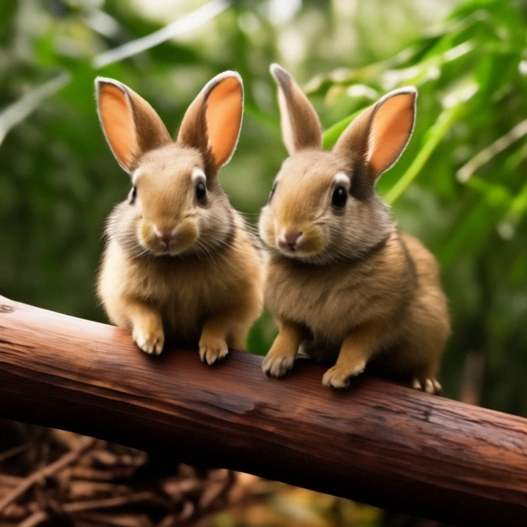 "Palm rabbits are small sitting on a branch" — image created in Shedevrum