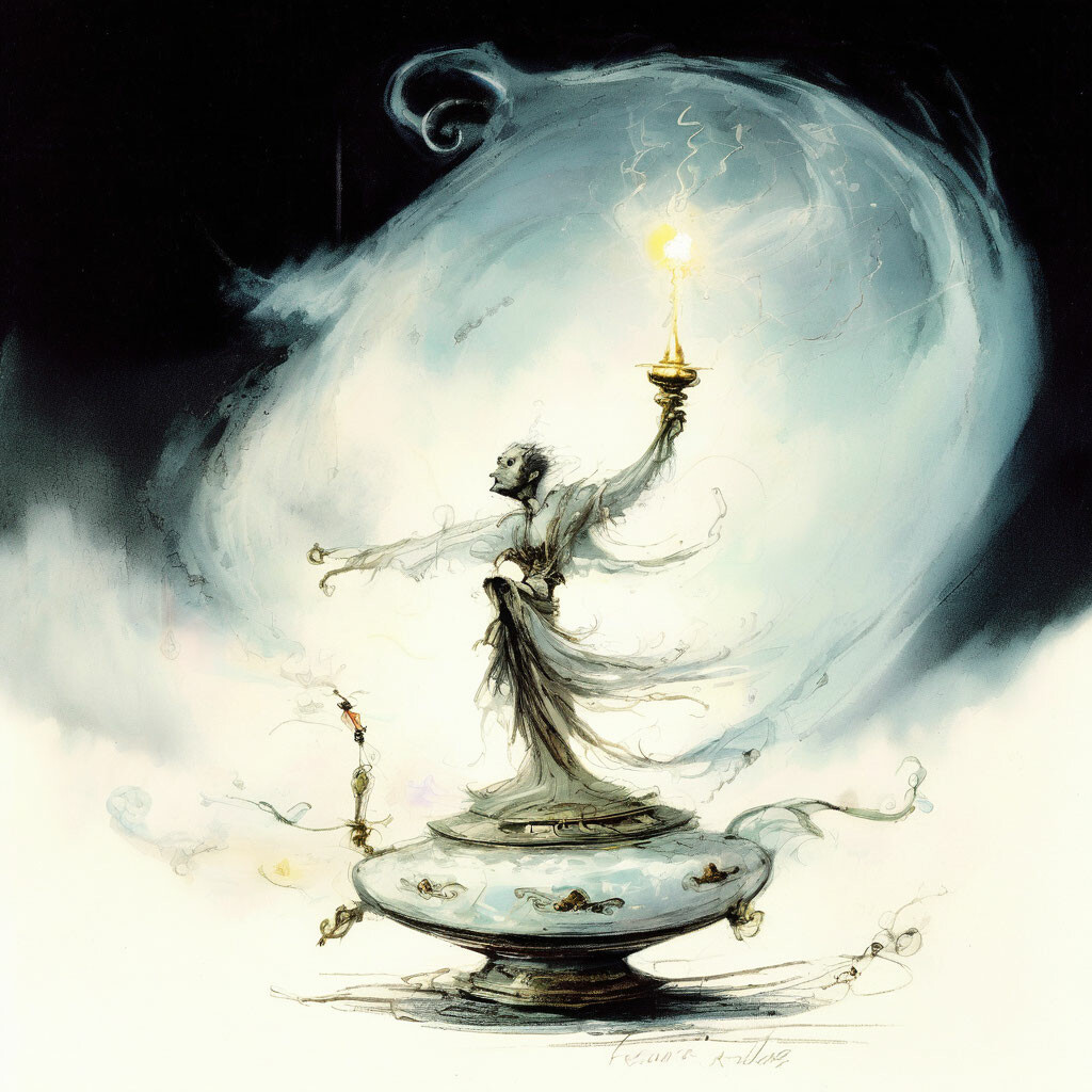 "Ethereal genie, spirit, flies out of a magic lamp, concept art By ...