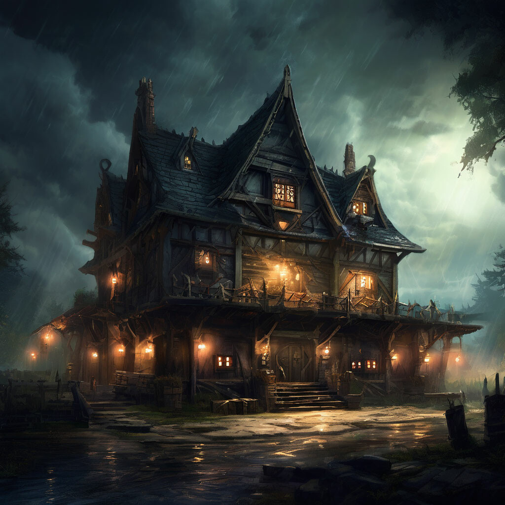 "Inn, storm, building, fantasy, dungeons and dragons" — image created ...