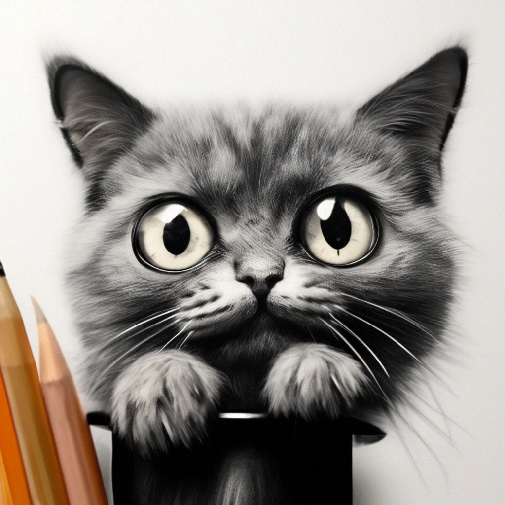 "Funny cute bug-eyed spherical cat with huge cute eyes looks at the ...