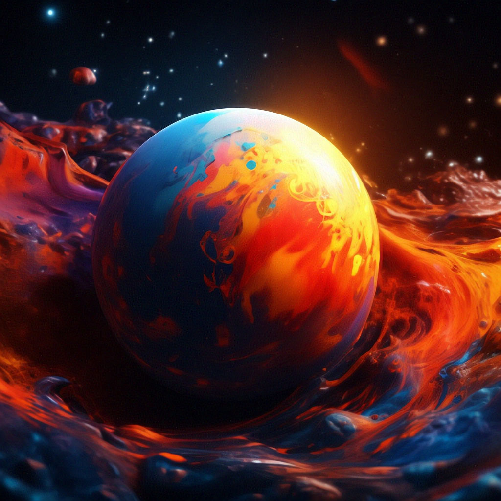 "Cosmic idyll, turbulence, undulating smooth liquid, multicolored ...