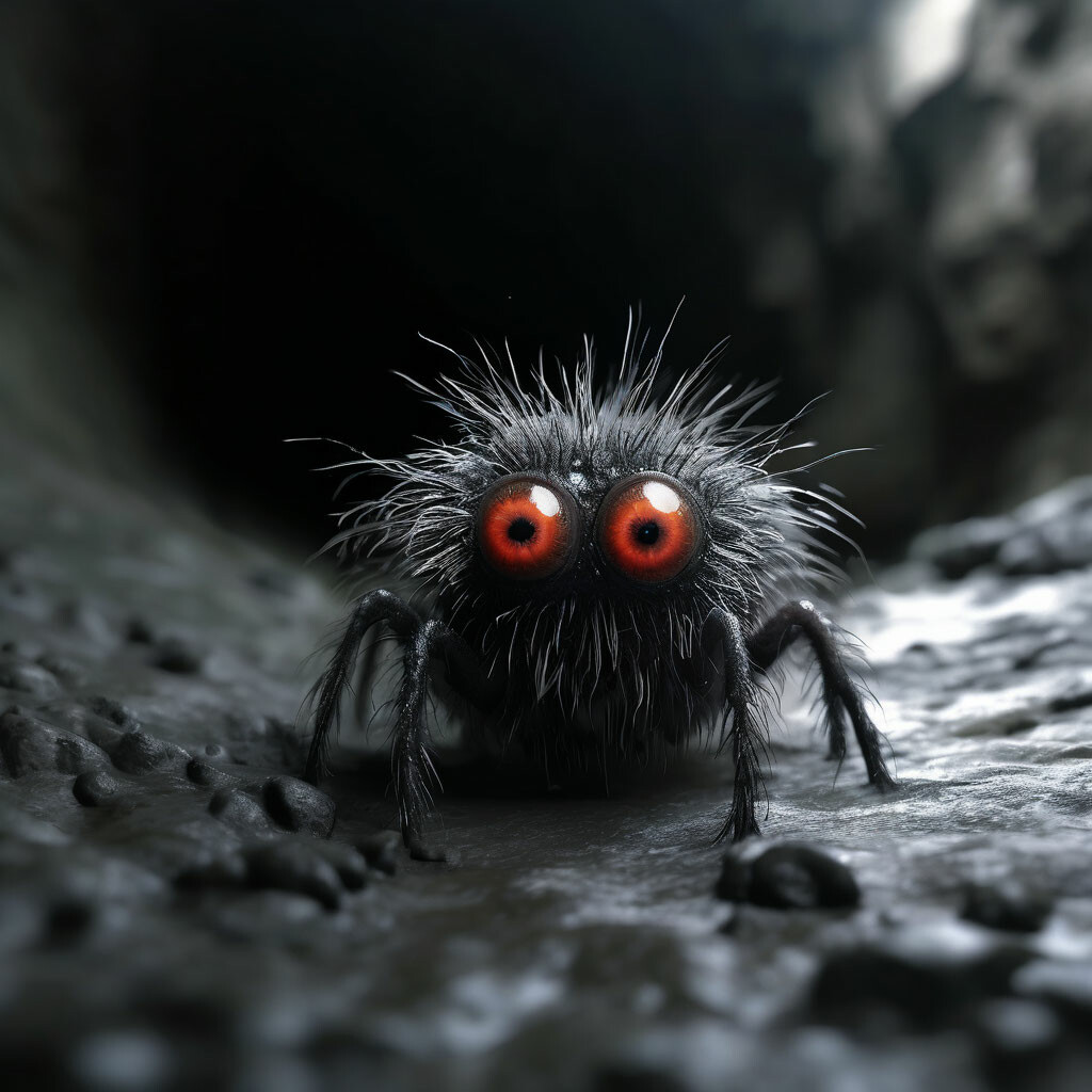 "128k, UHD, HDR, horror cave very small pop-eyed hairy puddle thick ...