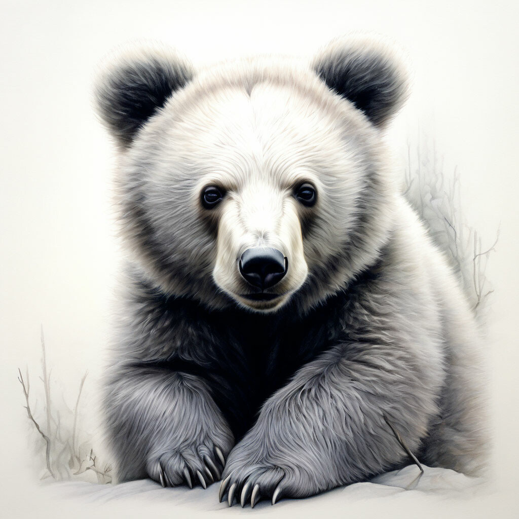 Abrikoska ༻꧂ the white-gray bear cub gray fur is drawn in detail …" — image created in Shedevrum