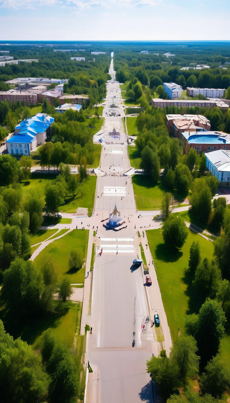 "A small city of the Russian Federation, from above, close-up, area ...