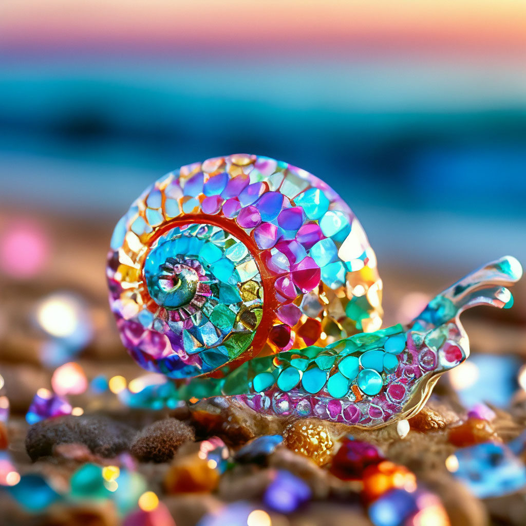 "Macro photography of a snail made of multicolored diamonds ...