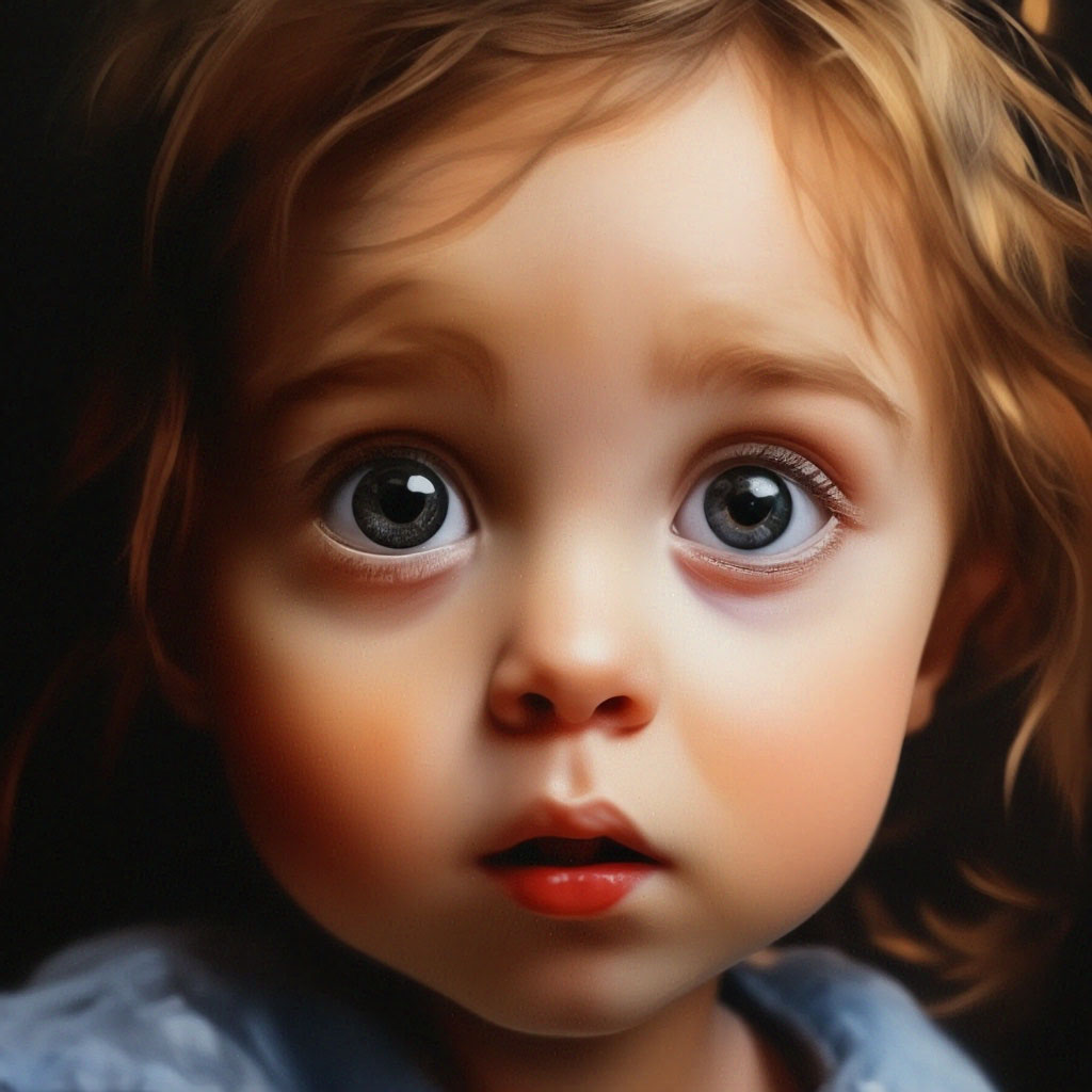 "Oil painting of a child, big eyes, surprised face, @leontin, beautiful ...