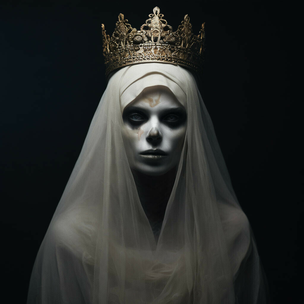 "Pale crown, horror, female, A veil …" — image created in Shedevrum