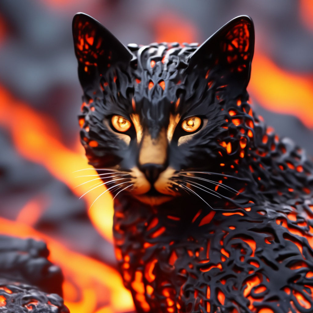 "Thank you for the 770publications♥♥♥ a cat made of molten lava, close ...