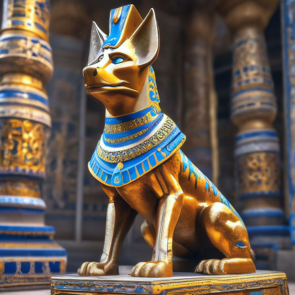 The statue of the Pharaoh dog beautiful, hyperrealistic, professional ...