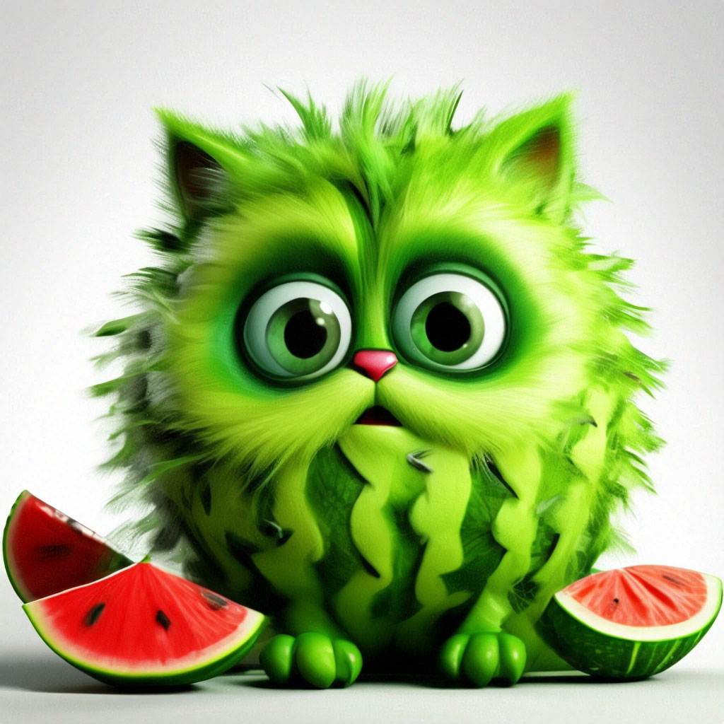 "©Kruglyashata Studio: "🍉Watermelon🍉" funny, hyper fluffy, a cat in the ...