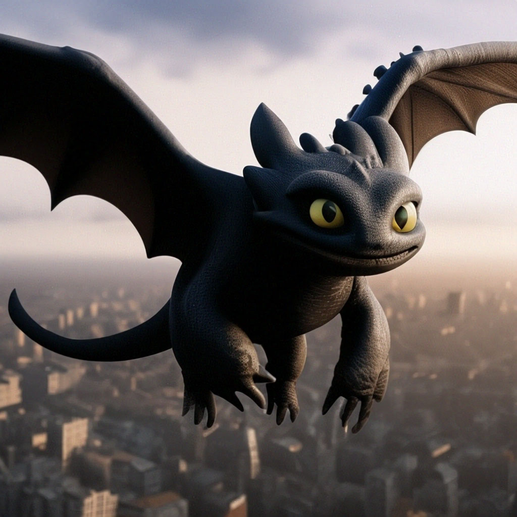"Toothless is flying" — image created in Shedevrum